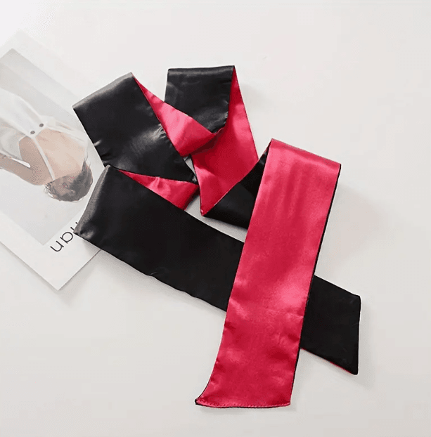 Luxurious Full Coverage Satin Mask with Tie Back (Black and Red ...